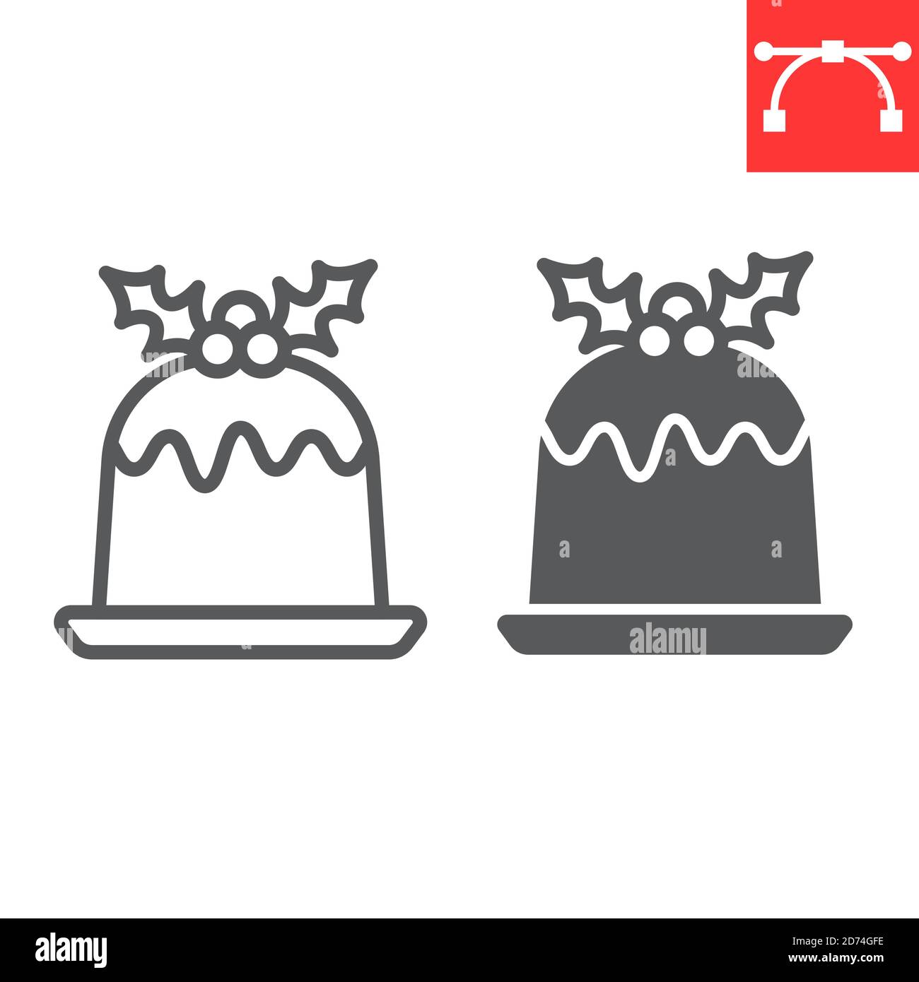 Christmas pudding line and glyph icon, merry christmas and dessert ...