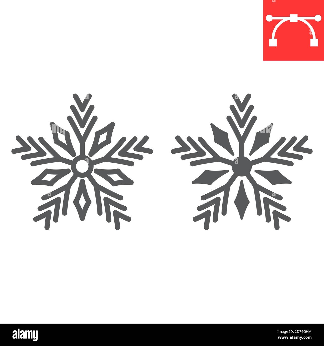 Snowflake line and glyph icon, merry christmas and frost, snow sign ...