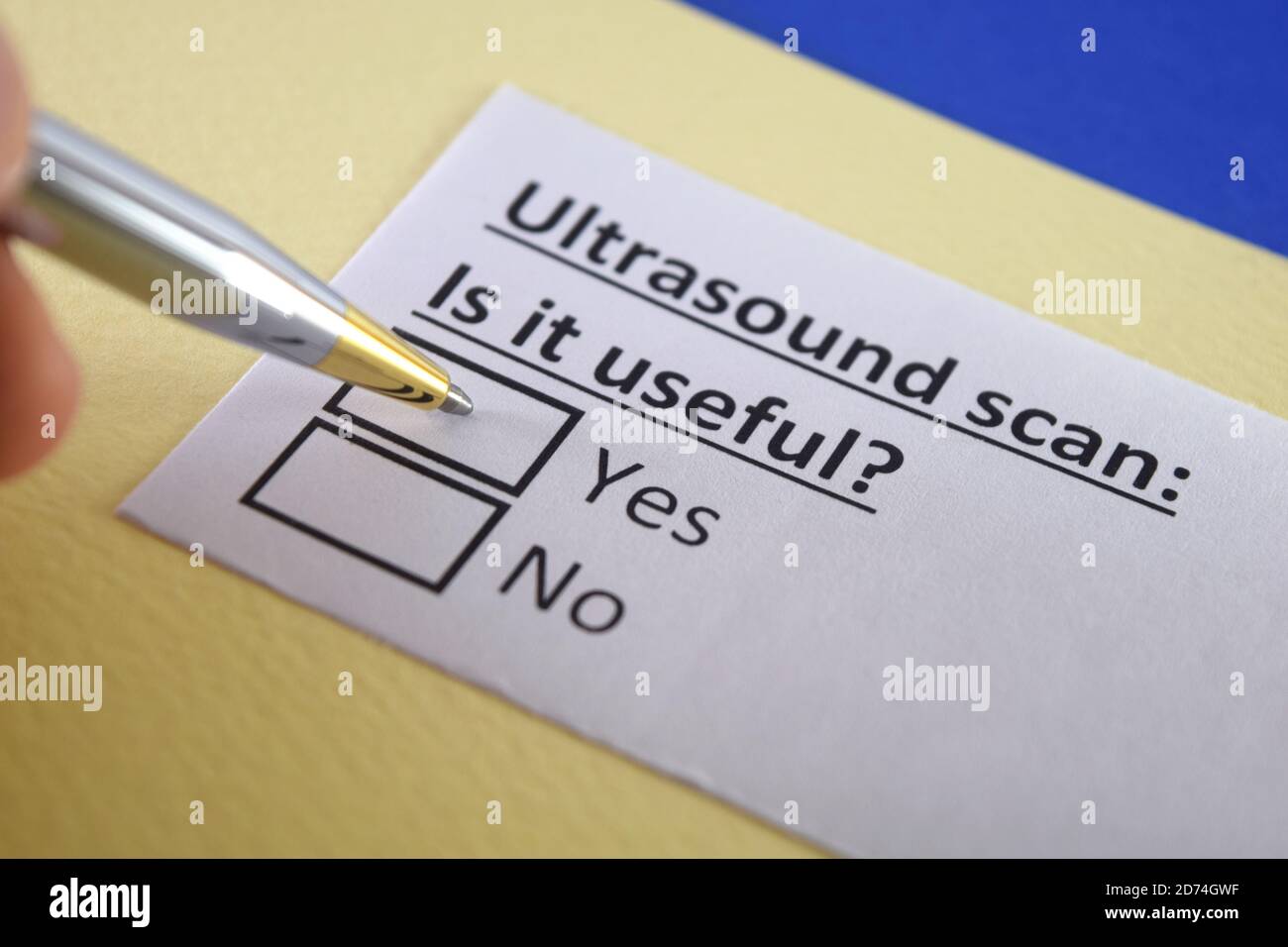 One person is answering question about ultrasound scan Stock Photo - Alamy