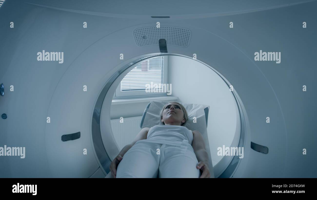 In Medical Laboratory MRI or CT or PET Scan with Female Patient ...