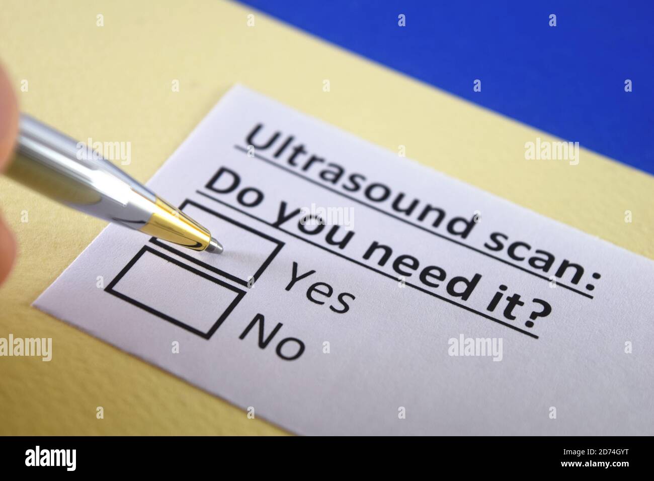 One person is answering question about ultrasound scan Stock Photo - Alamy