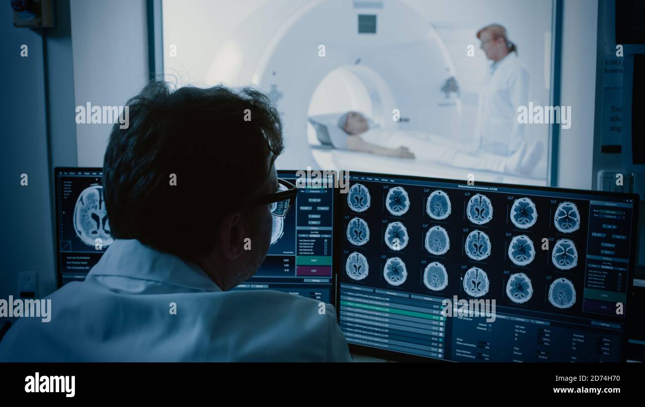 In Medical Laboratory Patient Undergoes MRI or CT Scan Process under ...