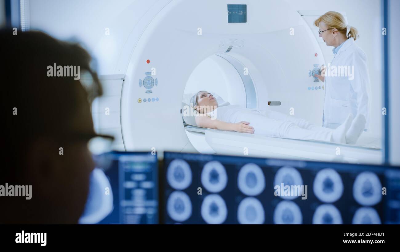 In Medical Laboratory Patient Undergoes MRI or CT Scan Process under ...