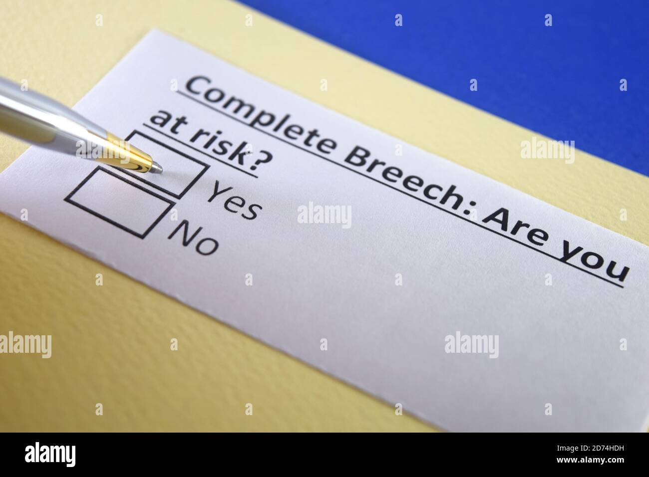 One person is answering question about complete breech Stock Photo - Alamy