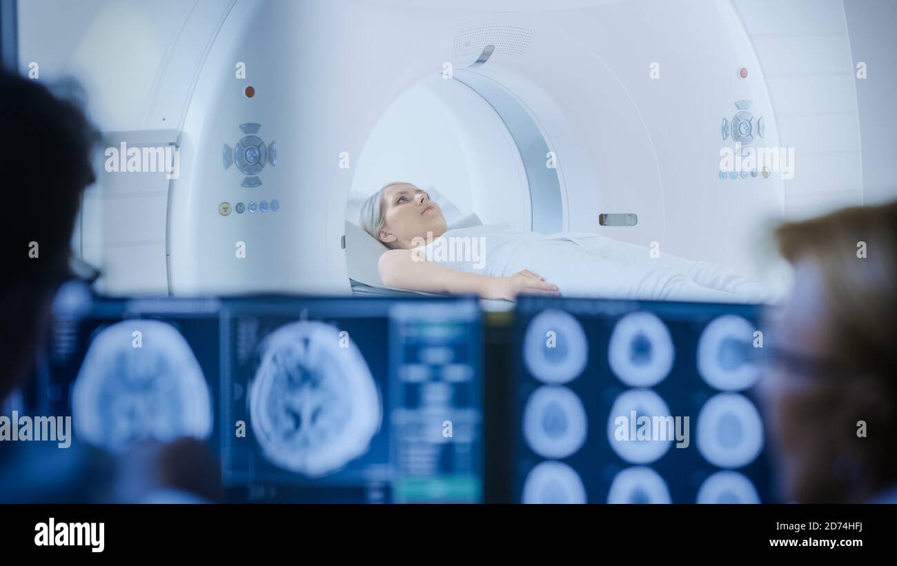 In Medical Laboratory Patient Undergoes MRI or CT Scan Process under ...
