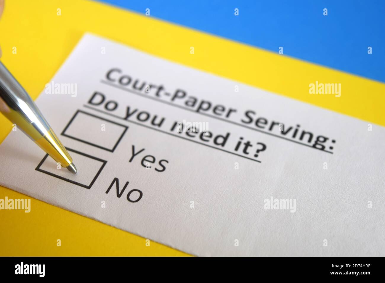 One person is answering question about court- paper serving Stock Photo ...