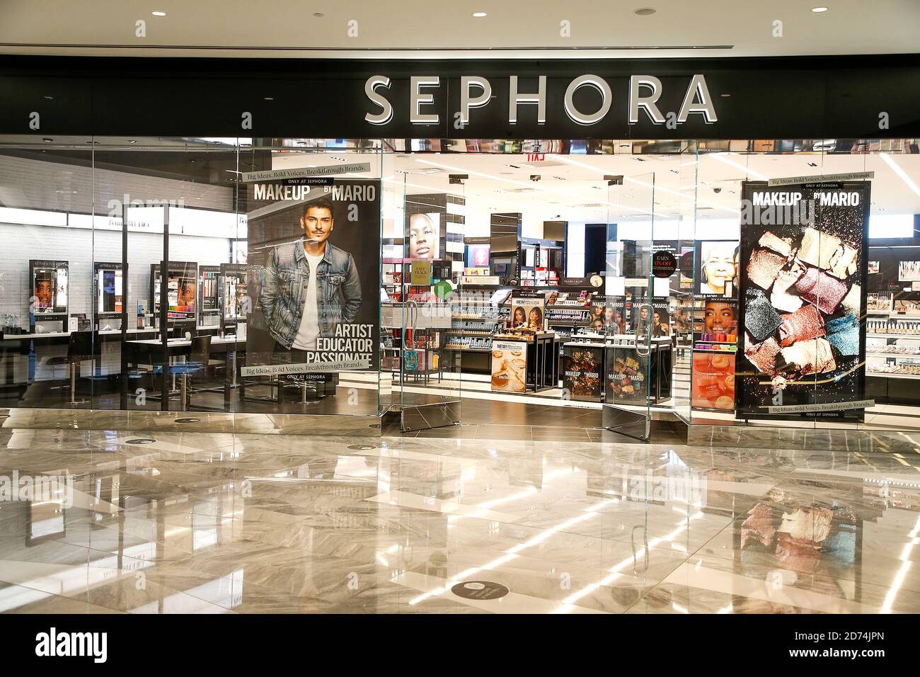 New York, USA. 19th Oct, 2020. Sephora logo and store is seen in Hudson ...