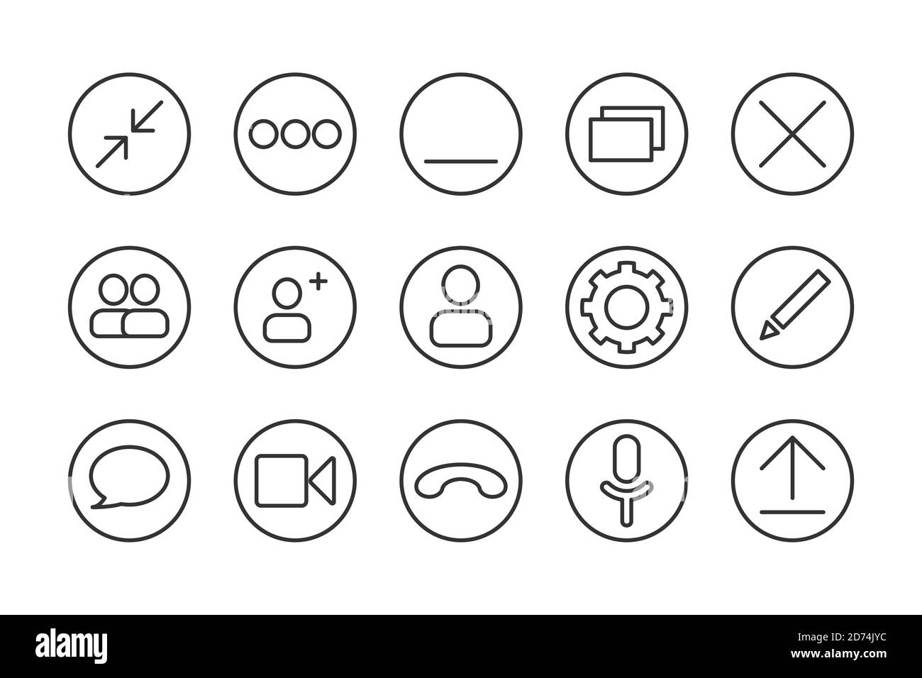 Set of communication icons. Phone, sound, microphone, camera, line call ...