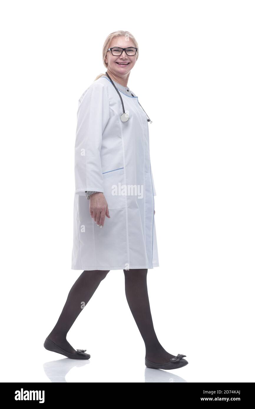 side view. experienced female doctor stepping forward Stock Photo - Alamy