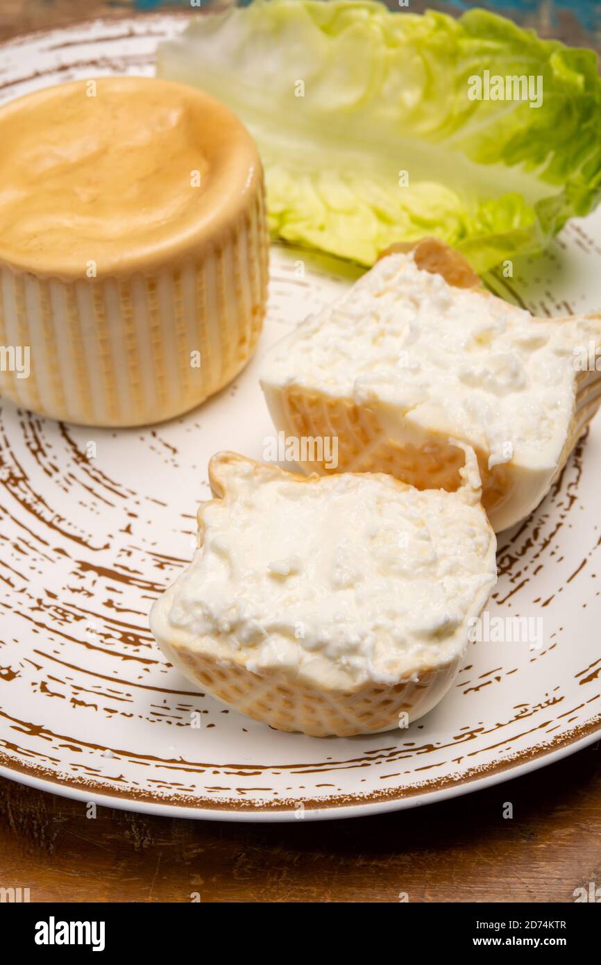 Cheese collection, italian soft smoked burrata cheese made from ...