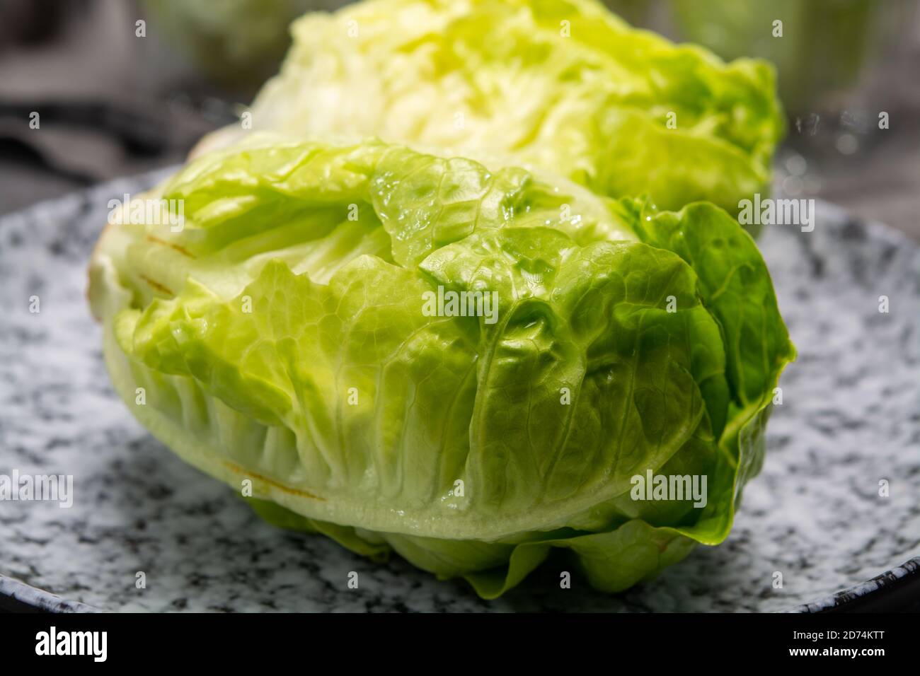 Green heads of fresh italian baby cos romaine lettuce close up Stock ...