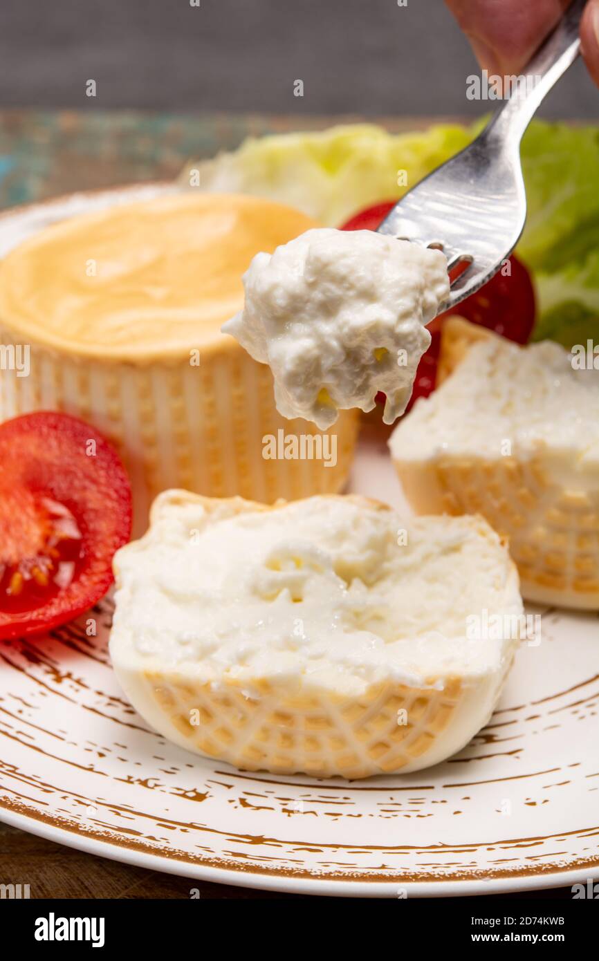Cheese collection, italian soft smoked burrata cheese made from ...