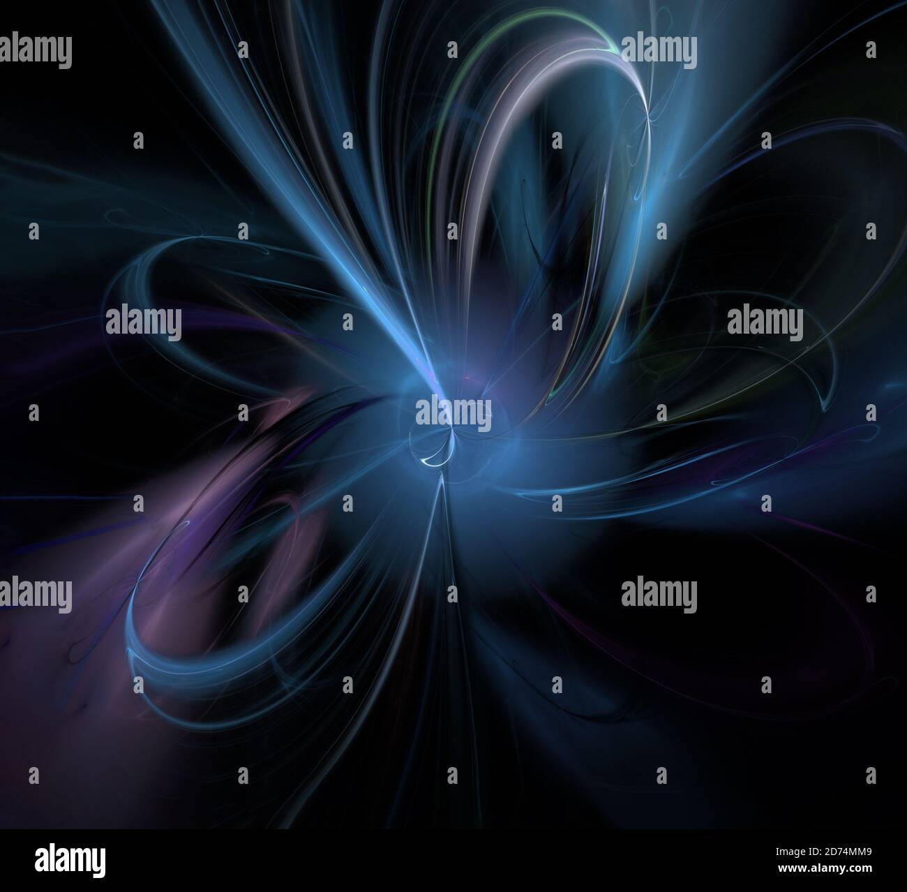 Abstract shapes of loops on black background. Digital fractal art. 3d ...