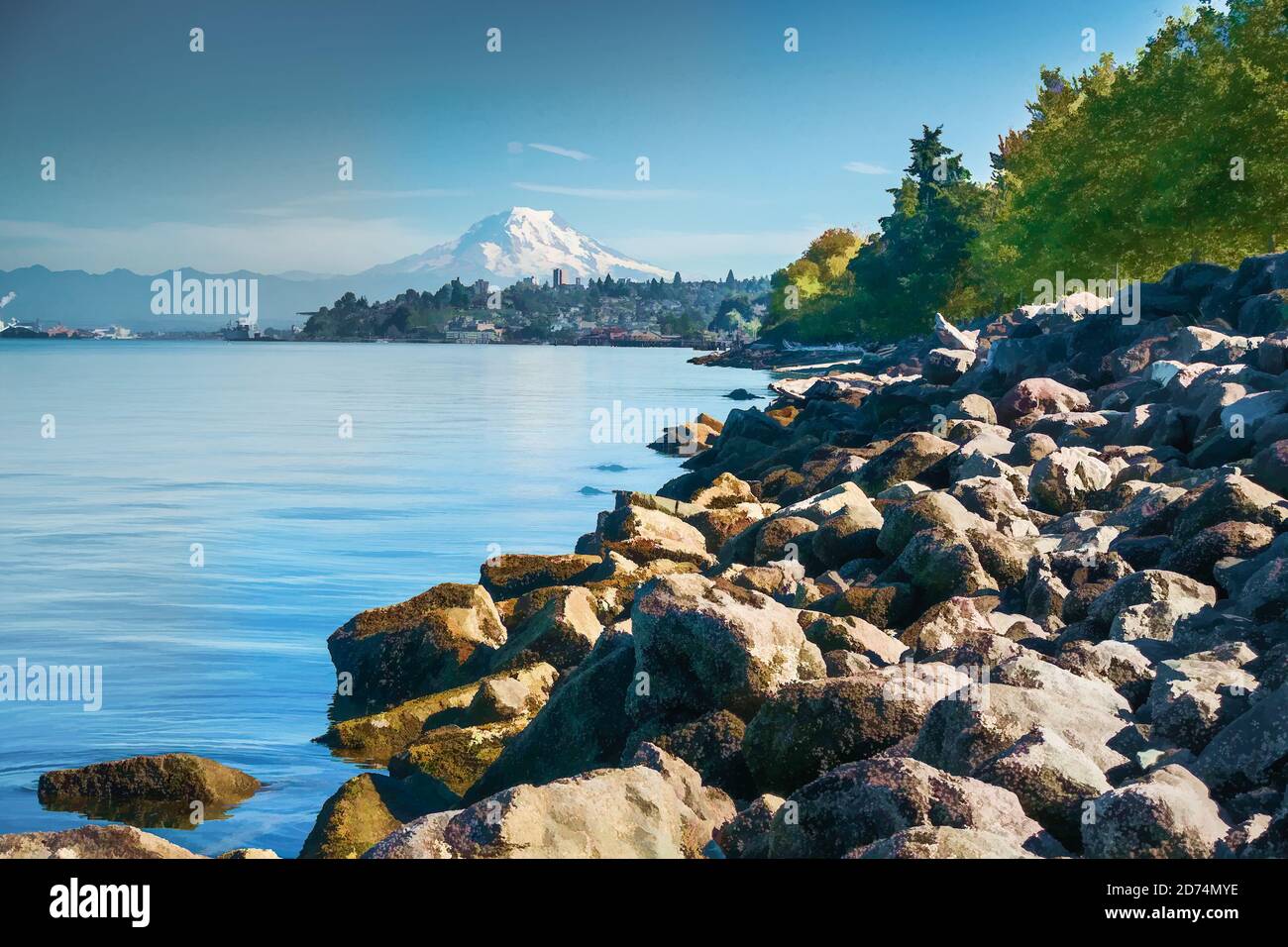 A view of Mount Rainier from Ruston, Washington Stock Photo - Alamy