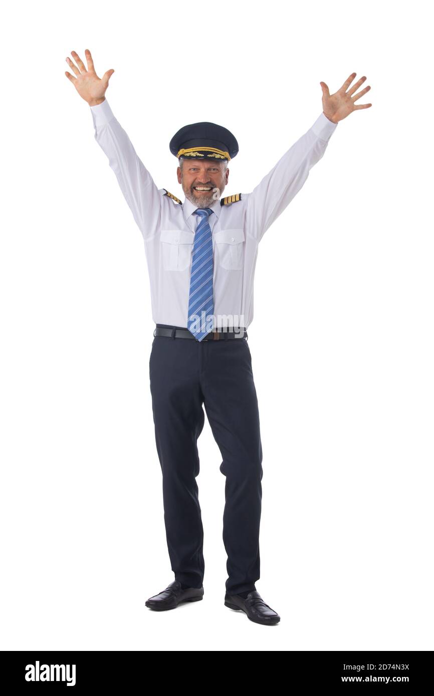 Airline pilot wearing the four bar Captains epaulettes, firlst pilot ...
