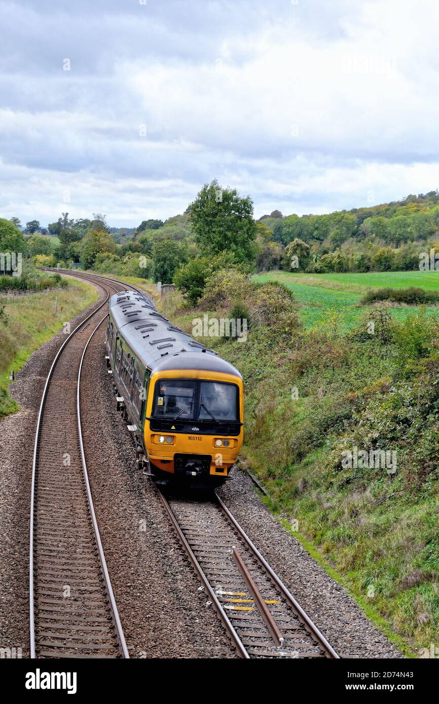 A Great Western Train ,GWR, travelling along a rural line in the Surrey ...