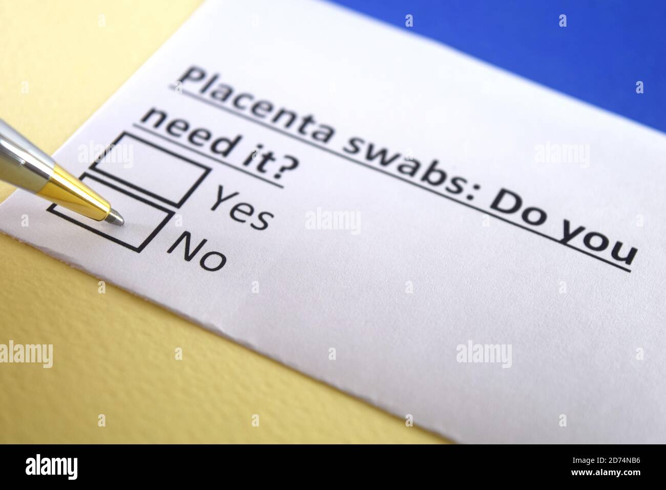 One person is answering question about placenta swabs Stock Photo - Alamy