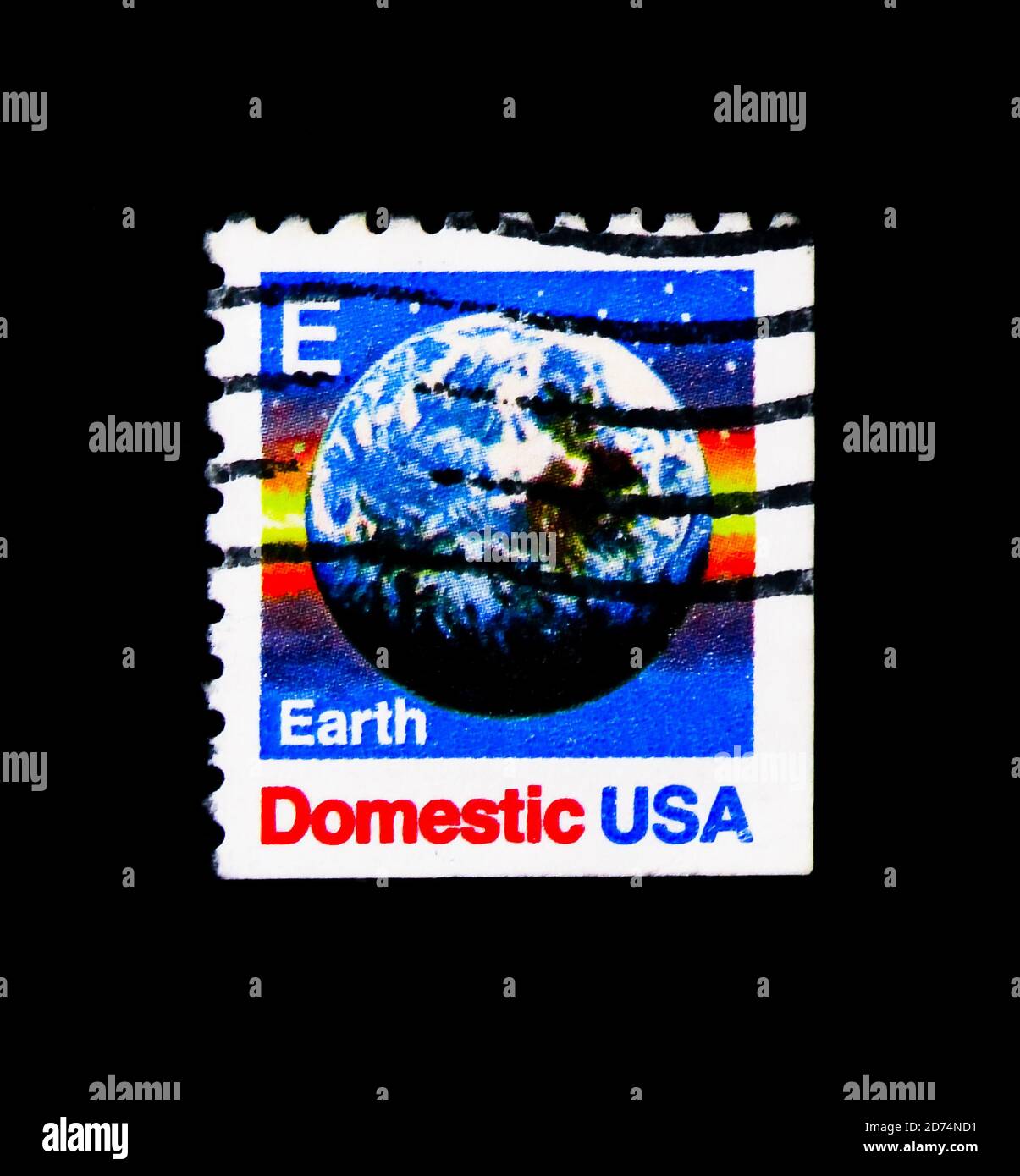 MOSCOW, RUSSIA - NOVEMBER 24, 2017: A stamp printed in USA shows Earth ...