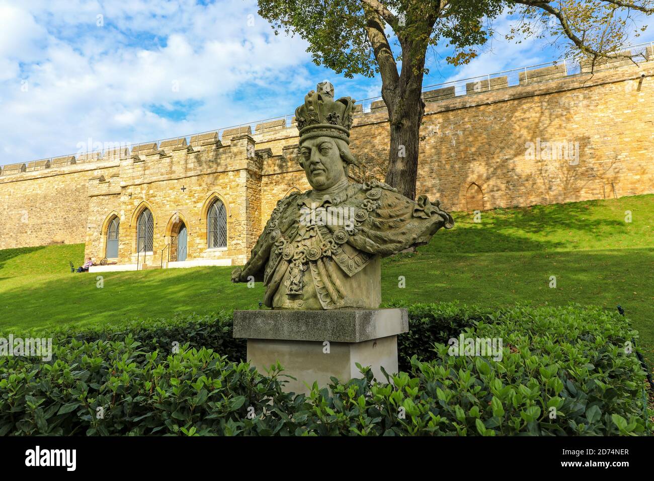 Stone statue or bust of King George III, in grounds of Lincoln Castle ...