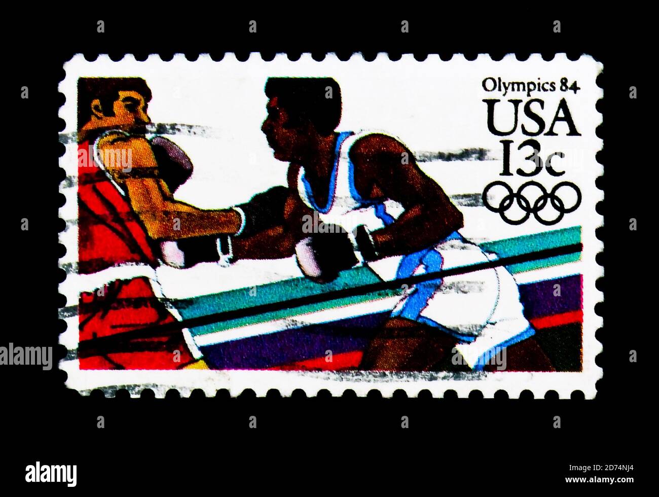 MOSCOW, RUSSIA - NOVEMBER 24, 2017: A stamp printed in USA shows Boxing ...
