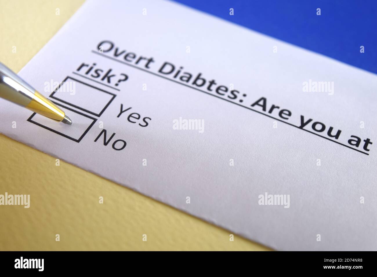 One person is answering question about overt diabetes Stock Photo - Alamy