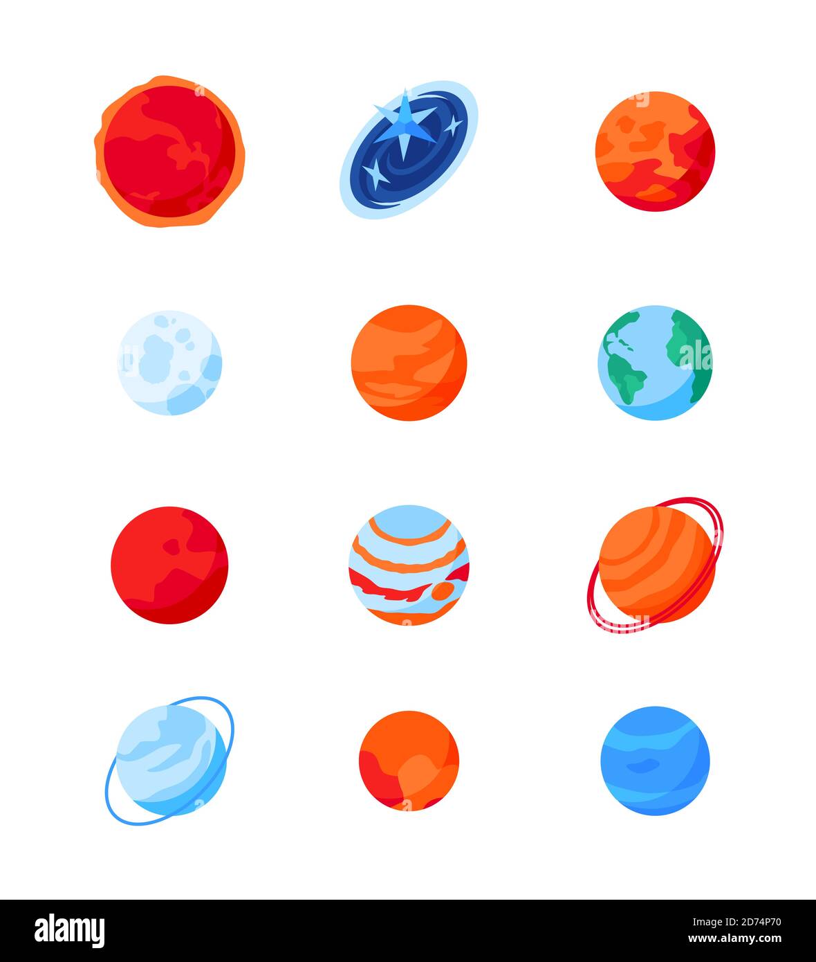 Solar system planets - modern isometric icons set on white background ...