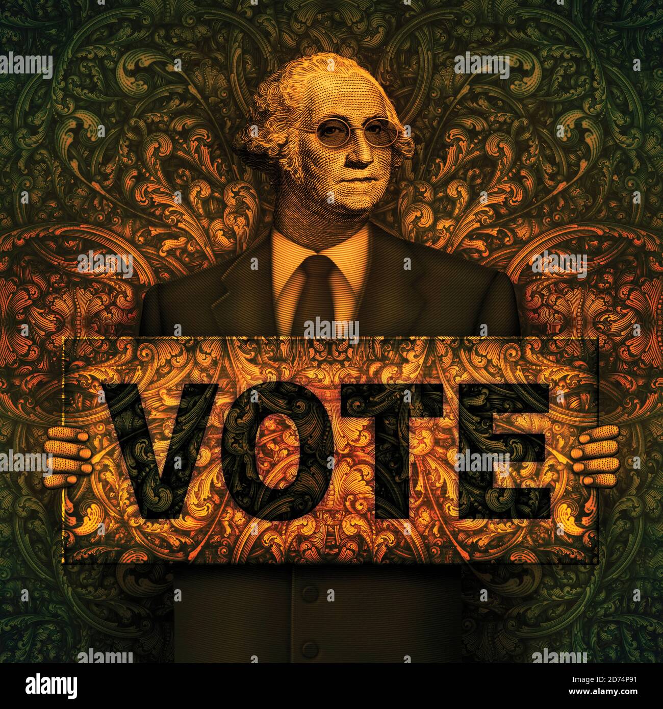 Photo illustration of a VOTE sign being held by George Washington from ...