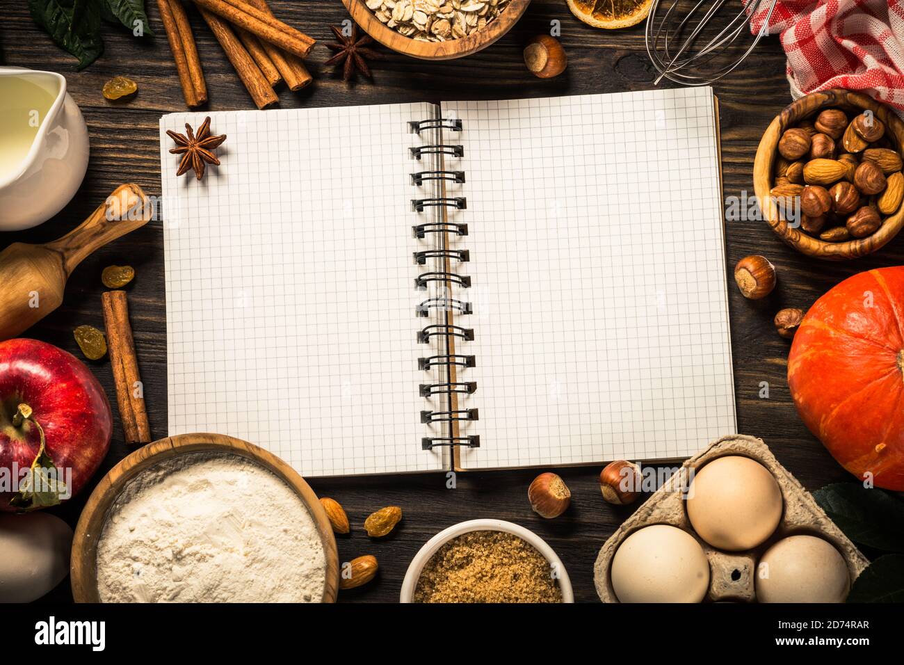 Fall baking ingredients on kitchen table Stock Photo - Alamy