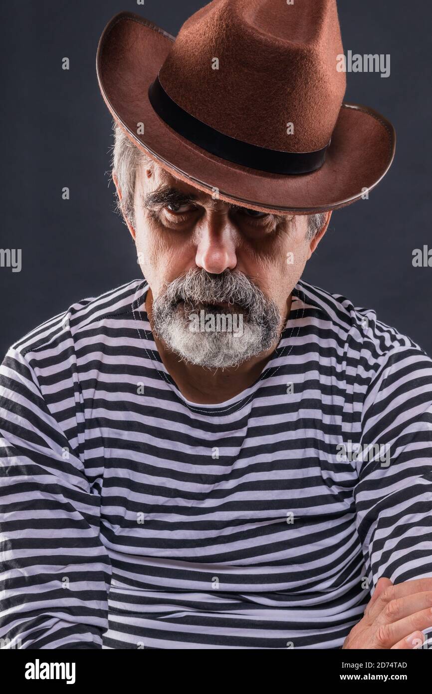 Annoyed crazy pirate is evil and is focused on one point Stock Photo ...