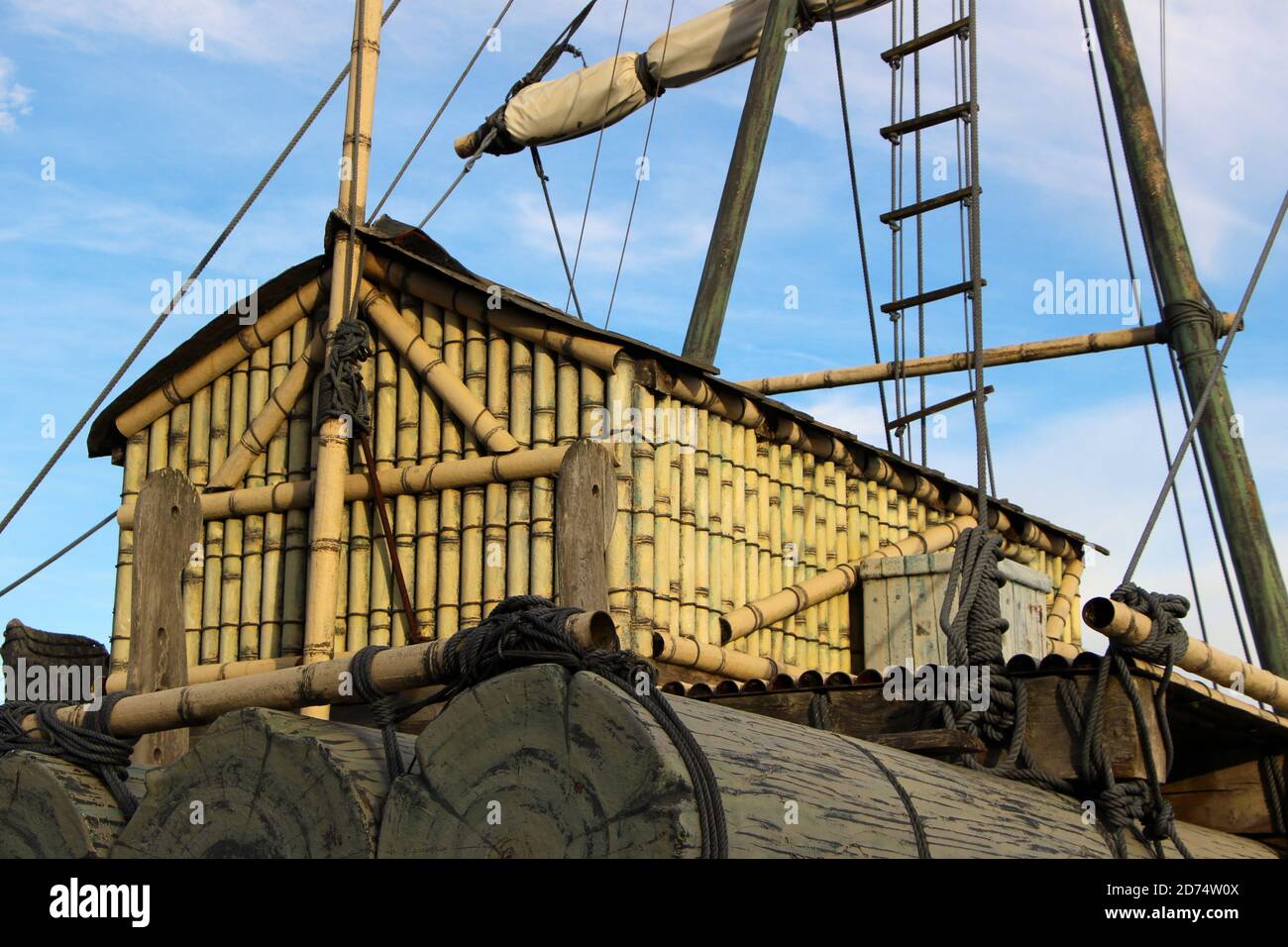 Close up of La Balsa sailed across the Pacific Ocean 1970 Santander ...