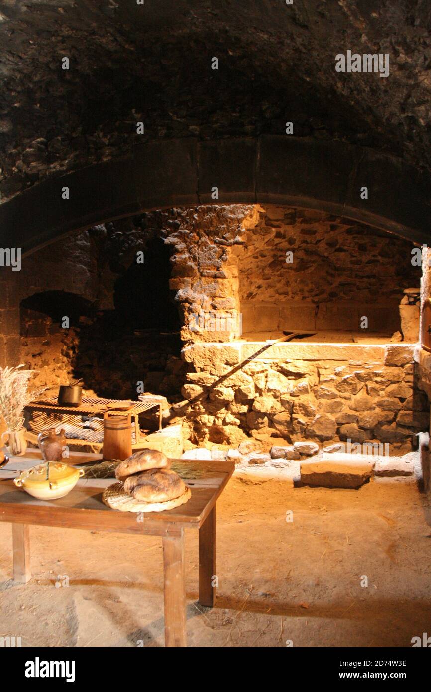 kitchen in a medieval castle in murol in auvergne (france Stock Photo ...