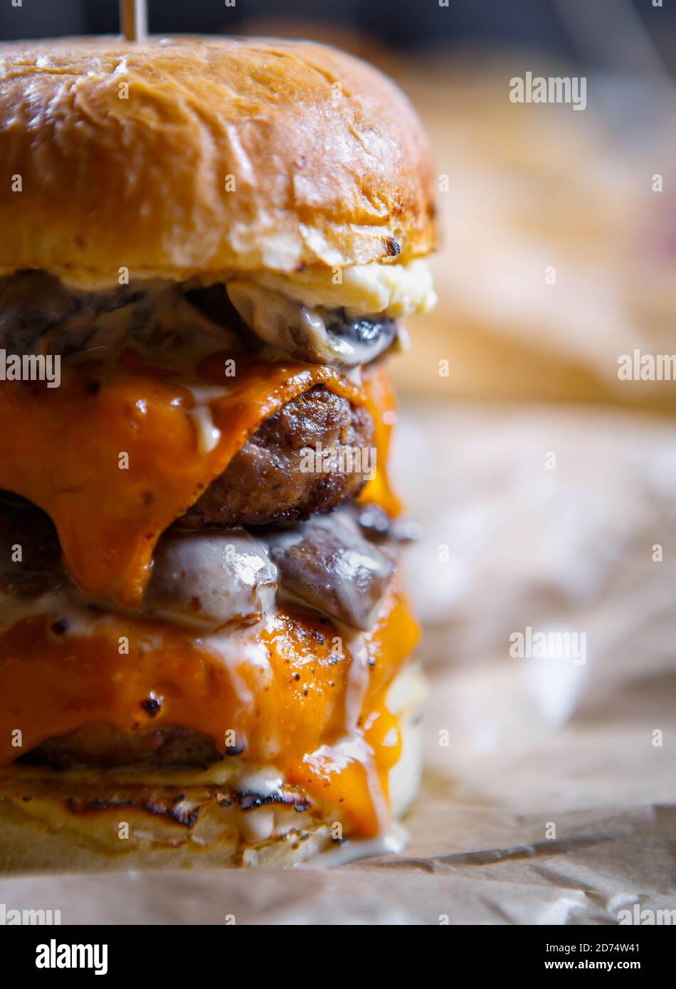 Delicious big fat double hamburger.American fast food restaurant menu ...