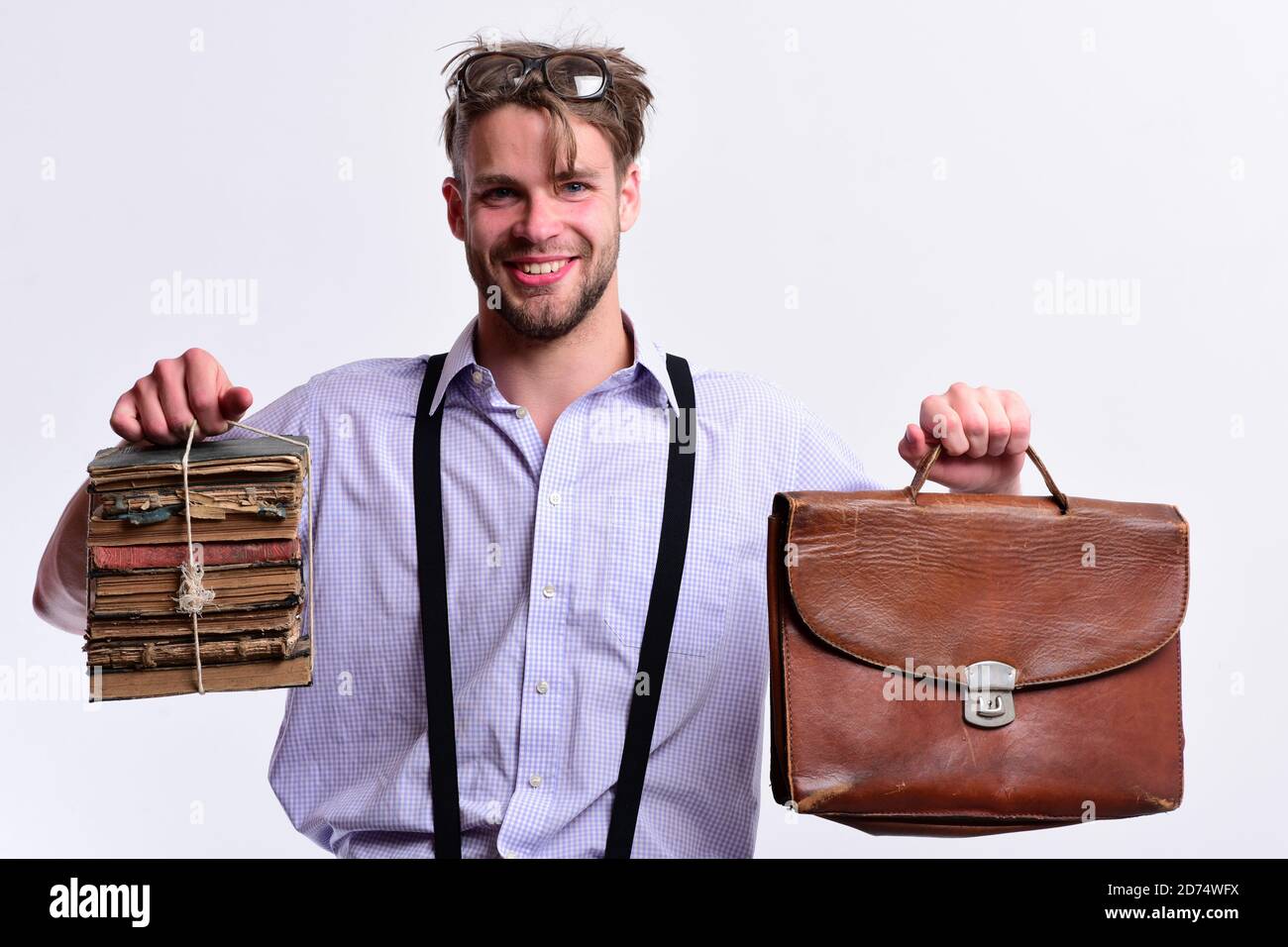 Academic style and studying concept. Man or teacher with bristle ...