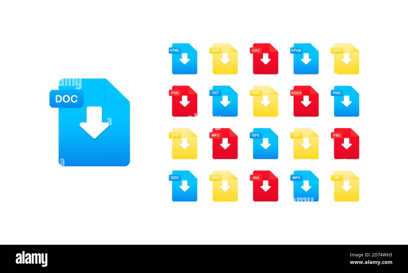 Document format icon set. Vector on isolated white background. EPS 10 ...