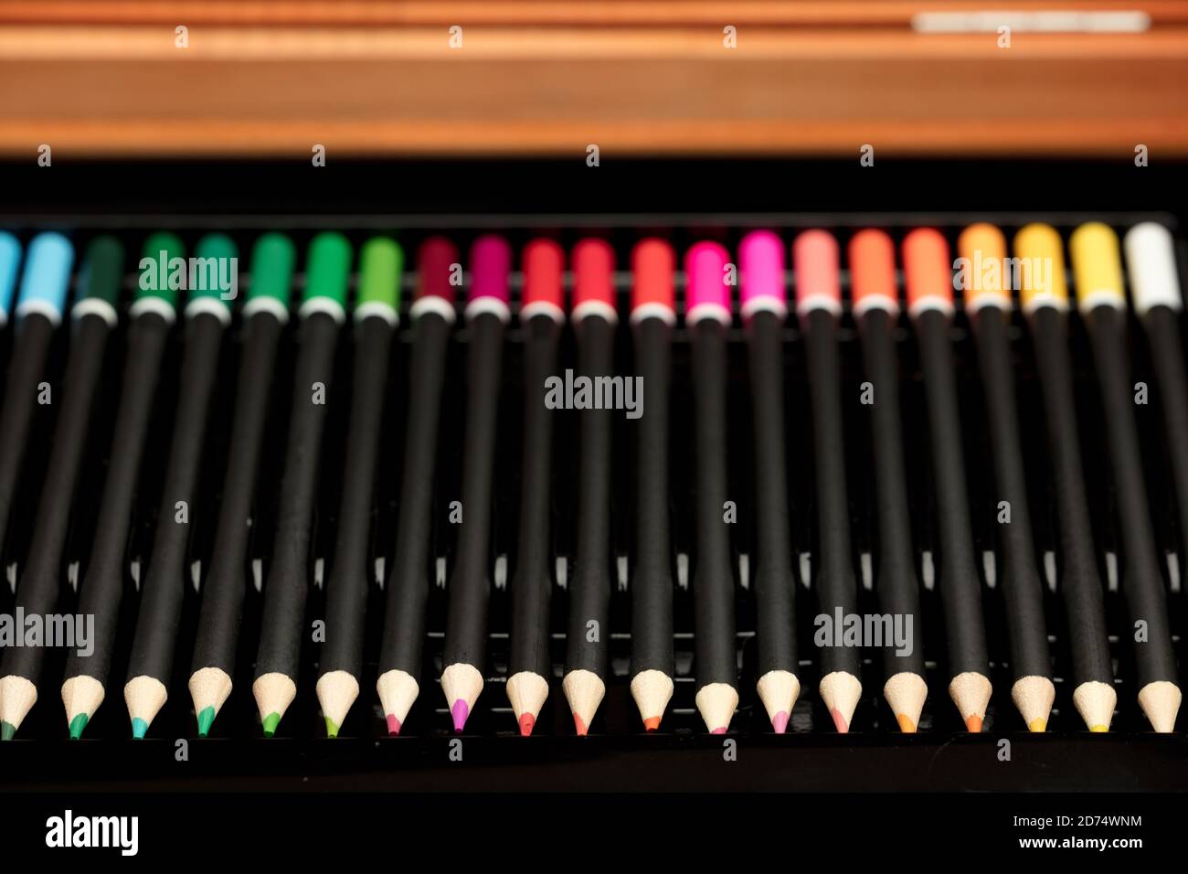 Wooden crayon box, drawing and painting Stock Photo - Alamy