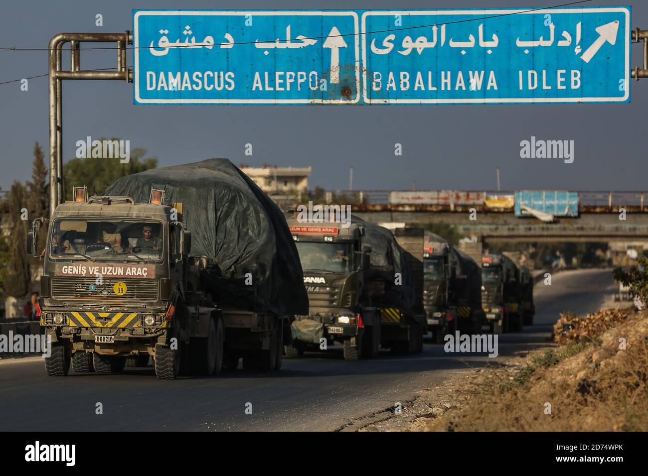 Syria. 20th Oct, 2020. Military vehicles of the Turkish troops drive on ...