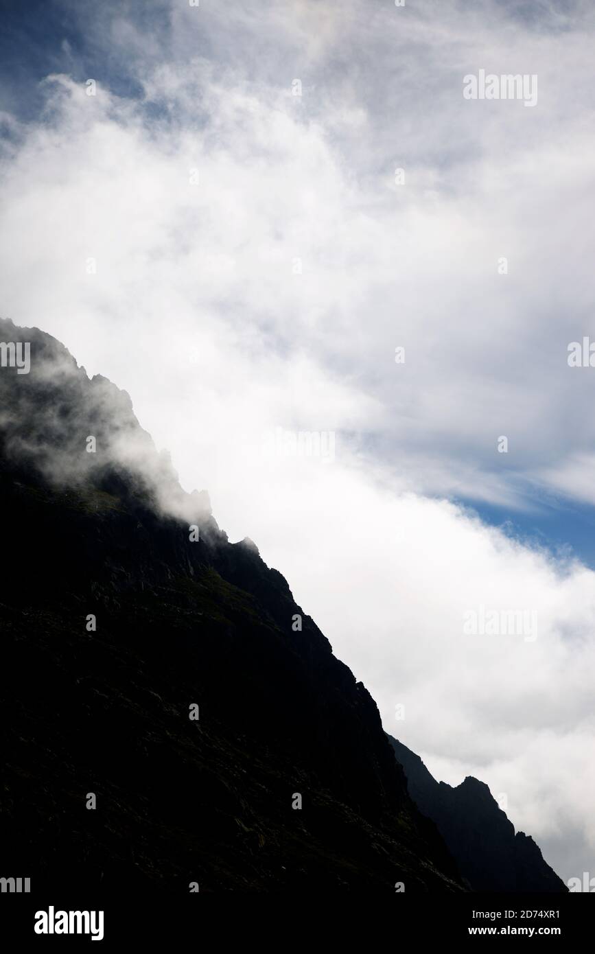 Silhouette of a rocky ridge in Ossau Valley, Pyrenees in France Stock ...
