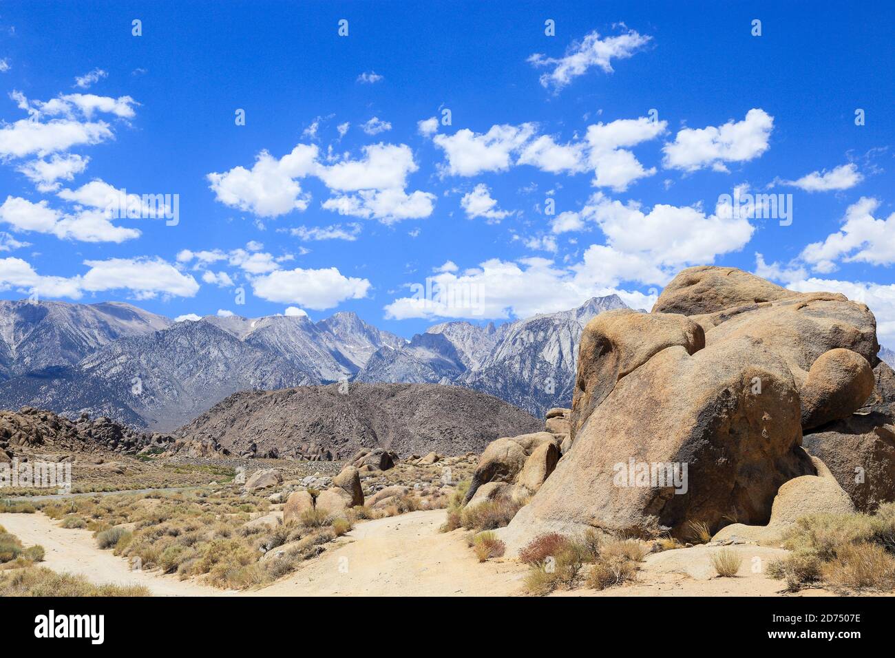 Some unique rock formations at Alabama Hills with Sierra Nevada in the ...