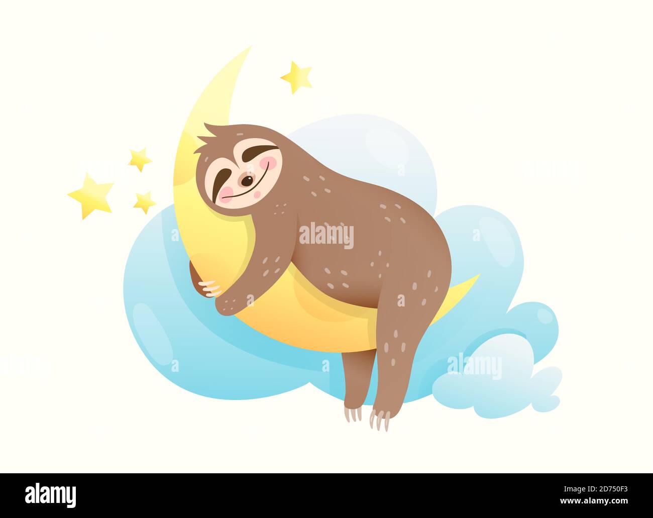 Little baby sloth sleeping eyes closed, happy smiling in the dream ...