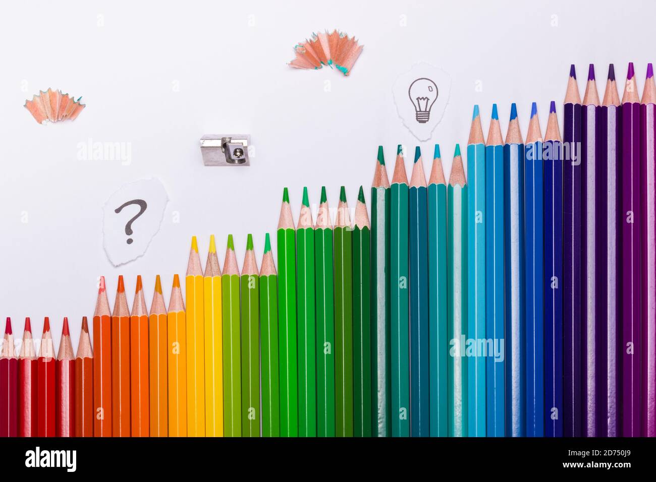 Full spectrum of colour pencils arranged in video game like stages ...