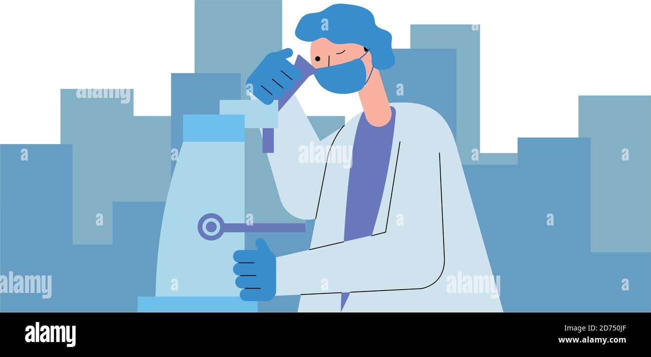 scientific doctor with microscope search vaccine character vector ...