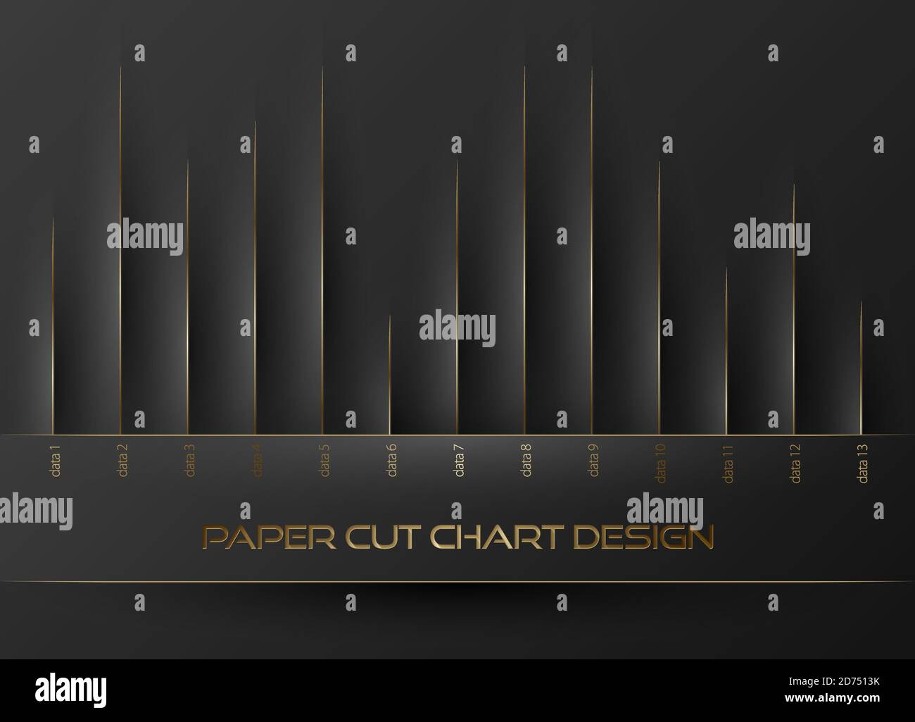 Black paper cut diagram chart with golden elements and shadow. Vector ...