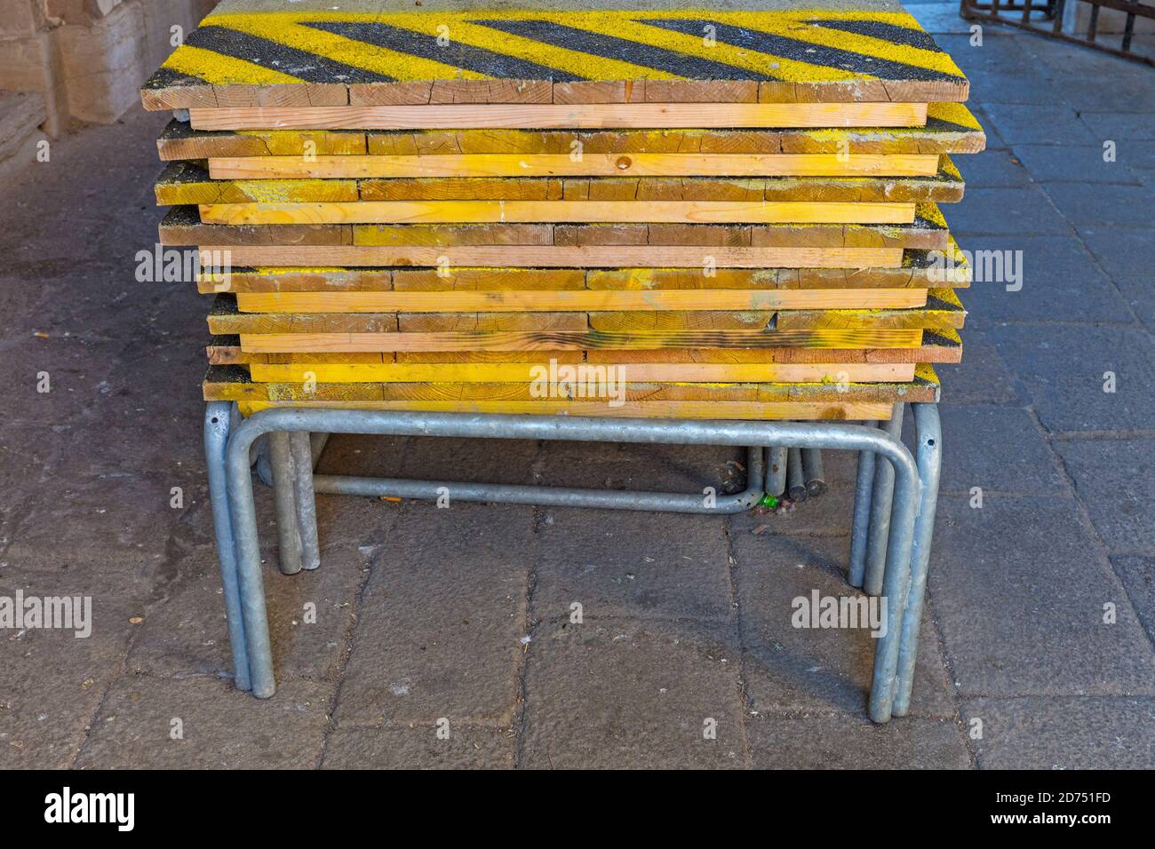 Raised Walkway Platforms Ready for Floods in Venice Stock Photo - Alamy