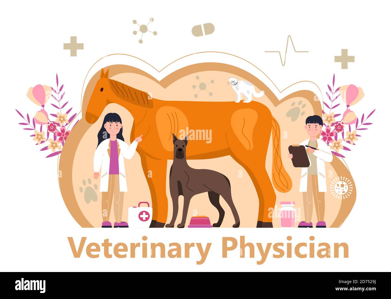 Veterinarian concept vector. Animal doctors diagnosing diseases. Pet ...