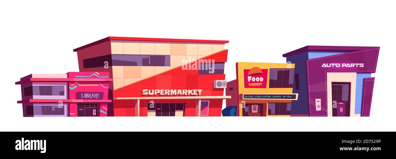 Shops and commercial buildings exterior isolated on white background ...