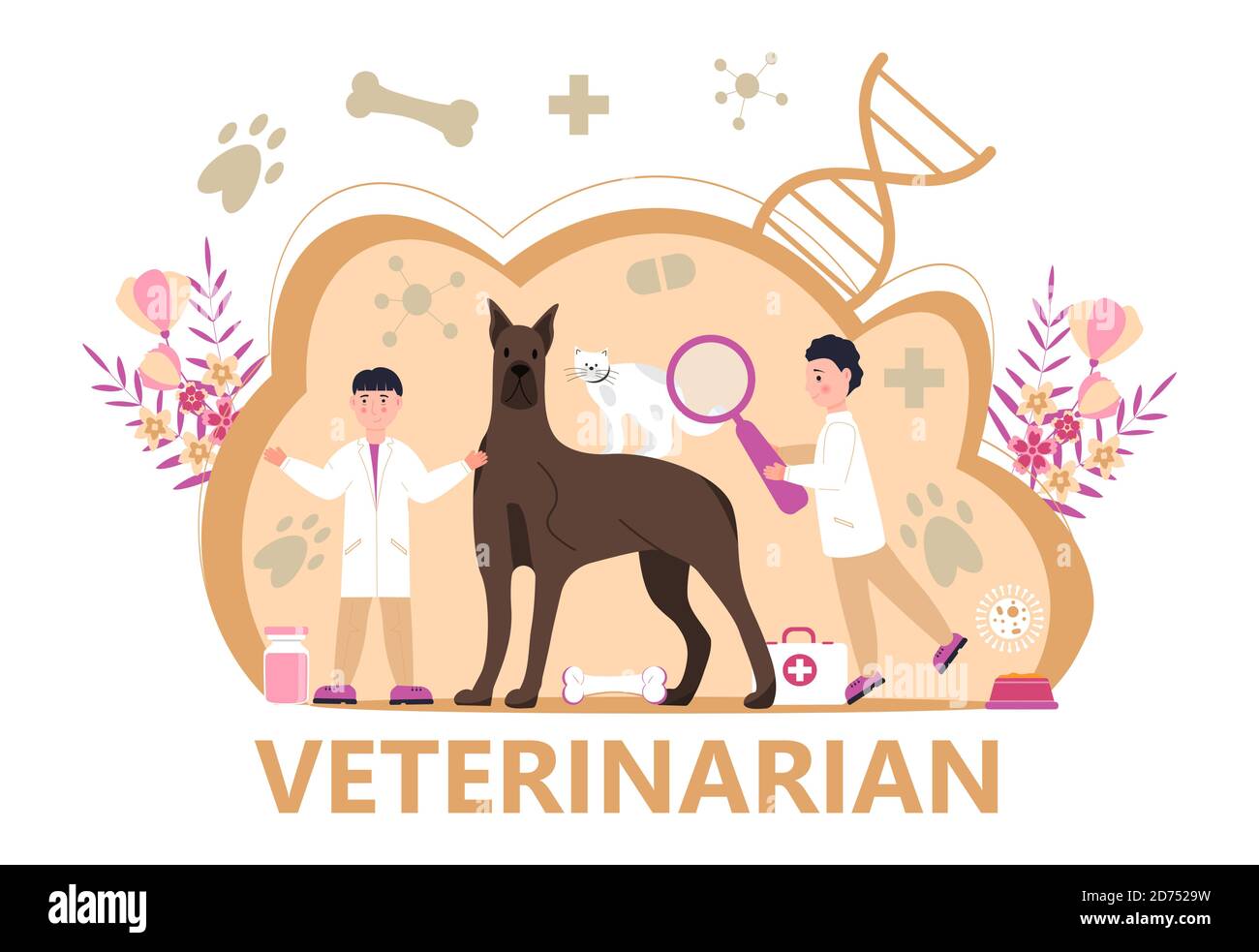 Veterinarian concept vector. Animal doctors diagnosing diseases. Pet ...