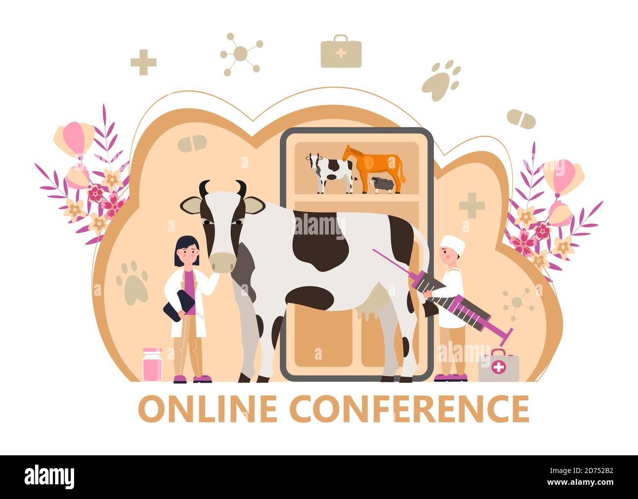 Veterinarian concept vector. Animal doctors diagnosing diseases. Pet ...