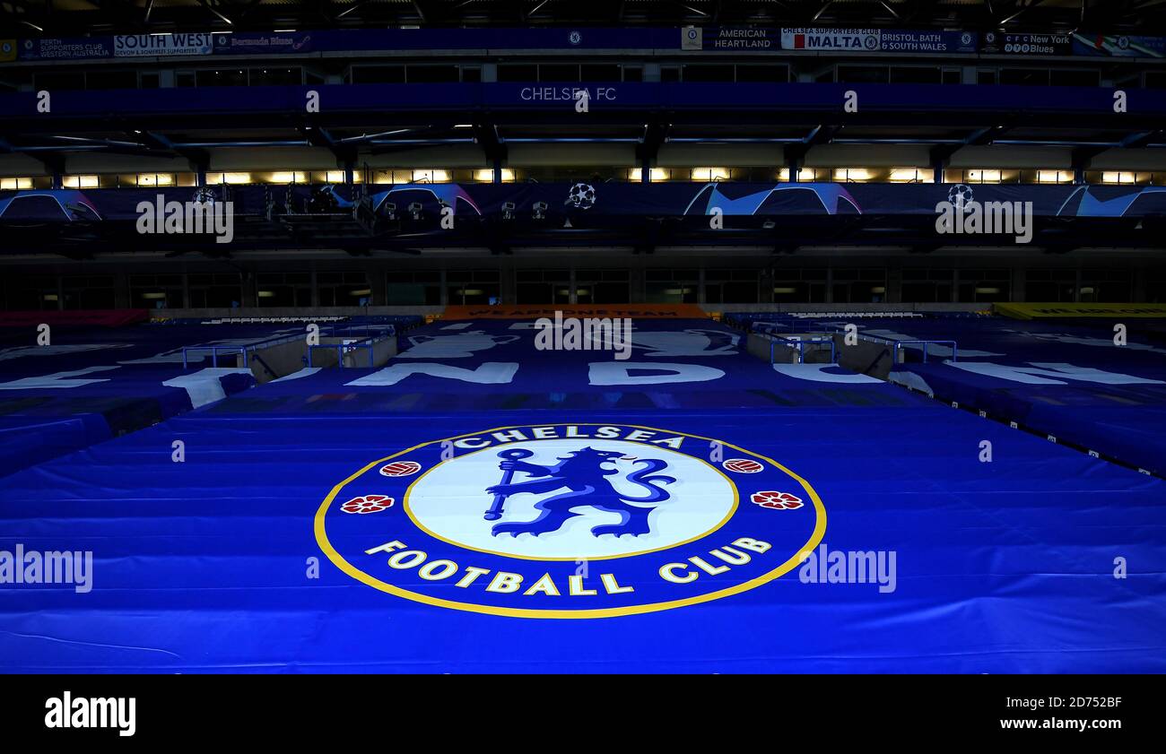 A Chelsea branded banner covering the seats in the stands during the ...