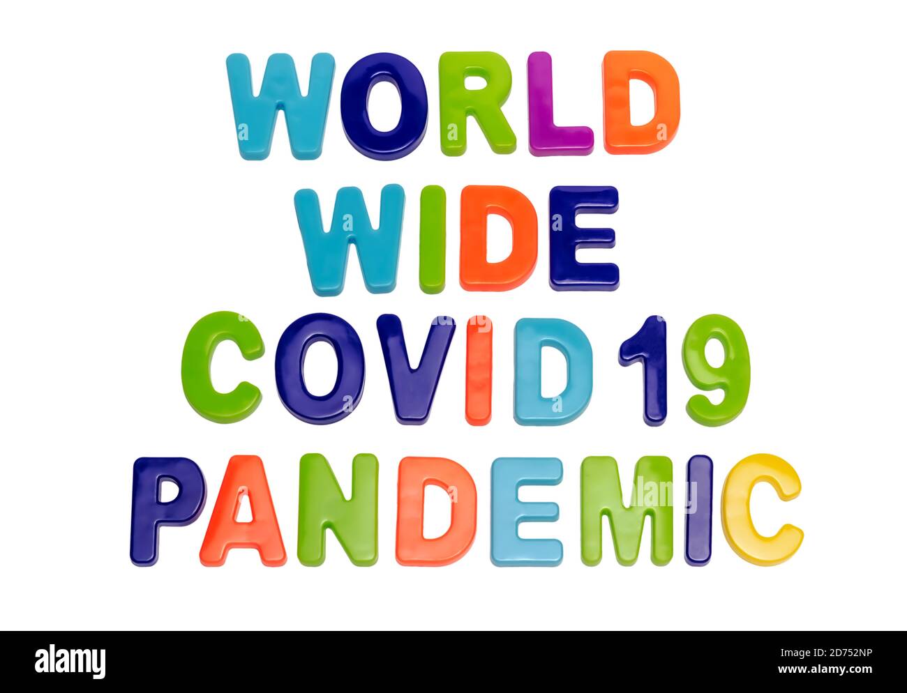 Coronavirus pandemic, text WORLD WIDE COVID-19 PANDEMIC on a white ...
