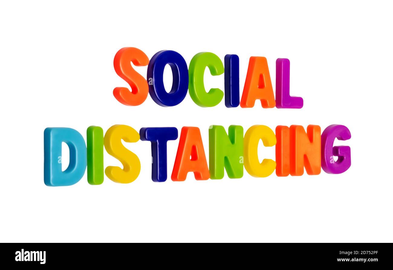 Text SOCIAL DISTANCE on a white background. A call for people to ...